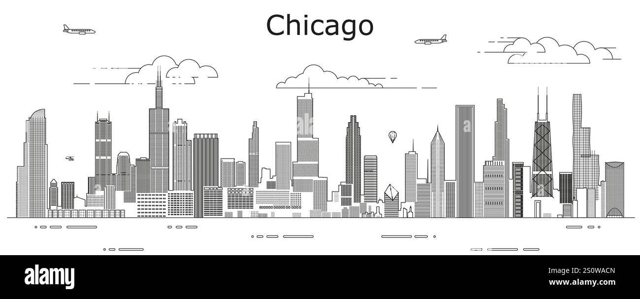 Chicago cityscape line art vector illustration Stock Vector Image & Art ...
