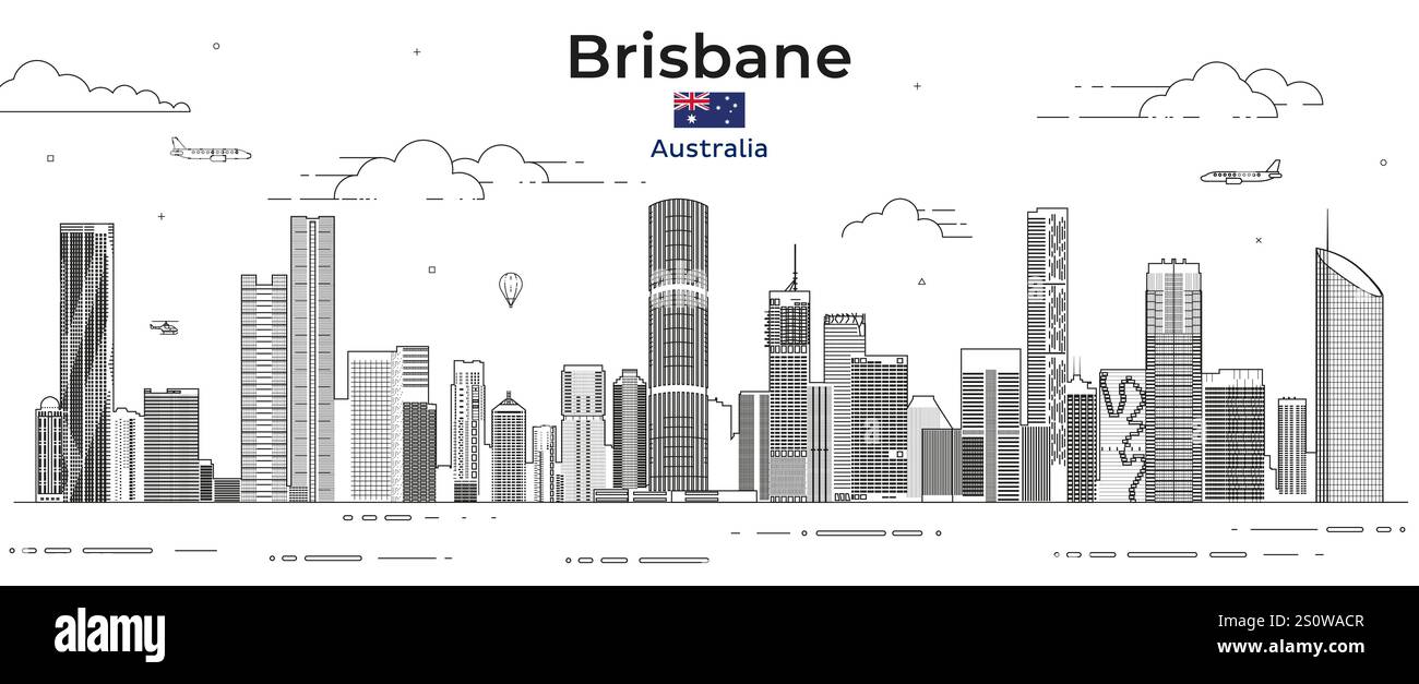 Brisbane cityscape line art vector illustration Stock Vector Image ...