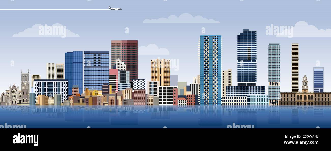 Adelaide city skyline on gradient beautiful day sky background. Vector ...