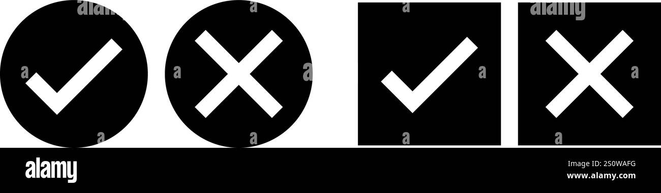 Check mark icon button set. Check box icon with right and wrong buttons and yes or no checkmark ...