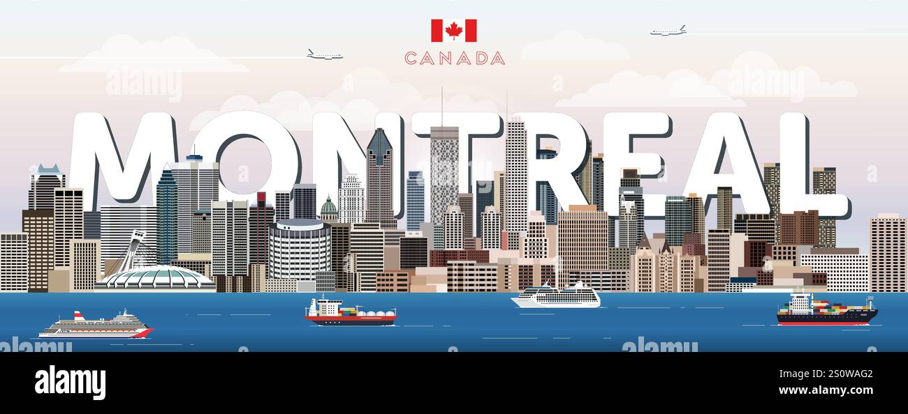 Montreal cityscape colorful vector illustration. Travel poster Stock ...