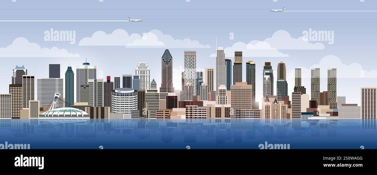 Montreal city skyline on gradient beautiful day sky background. Vector ...