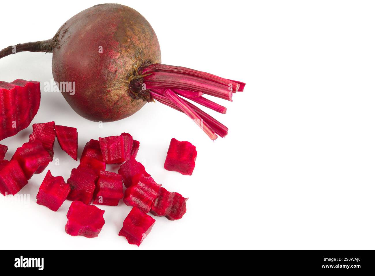Red beetroot and pieces of cut beetroot isolated on white background ...