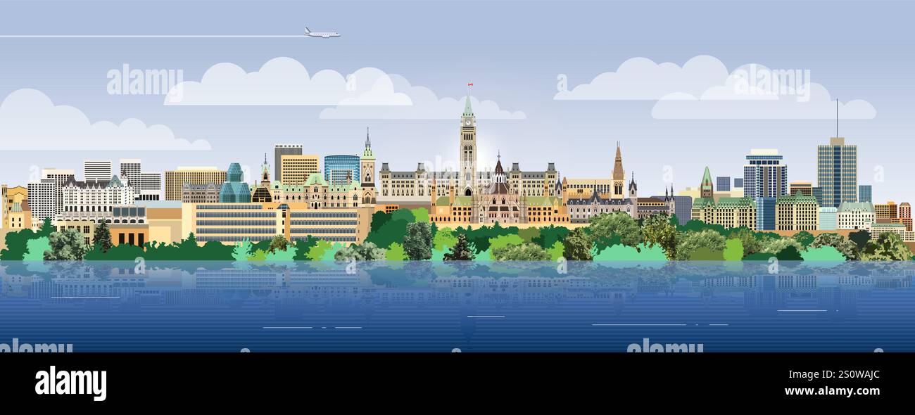 Ottawa city skyline on gradient beautiful day sky background. Vector ...