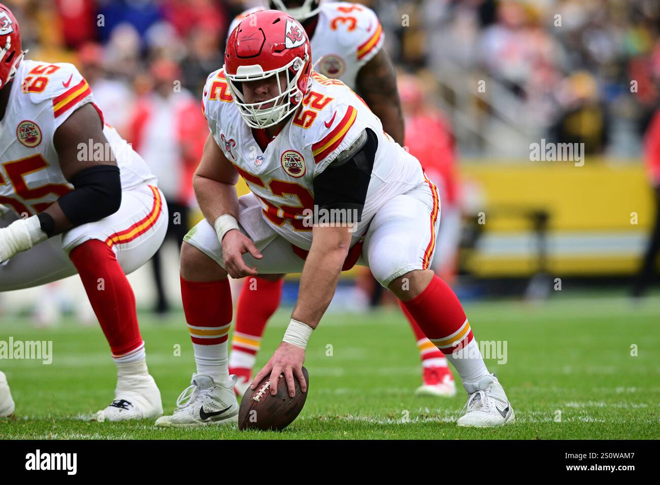Kansas City Chiefs center Creed Humphrey waits to snap the ball during ...