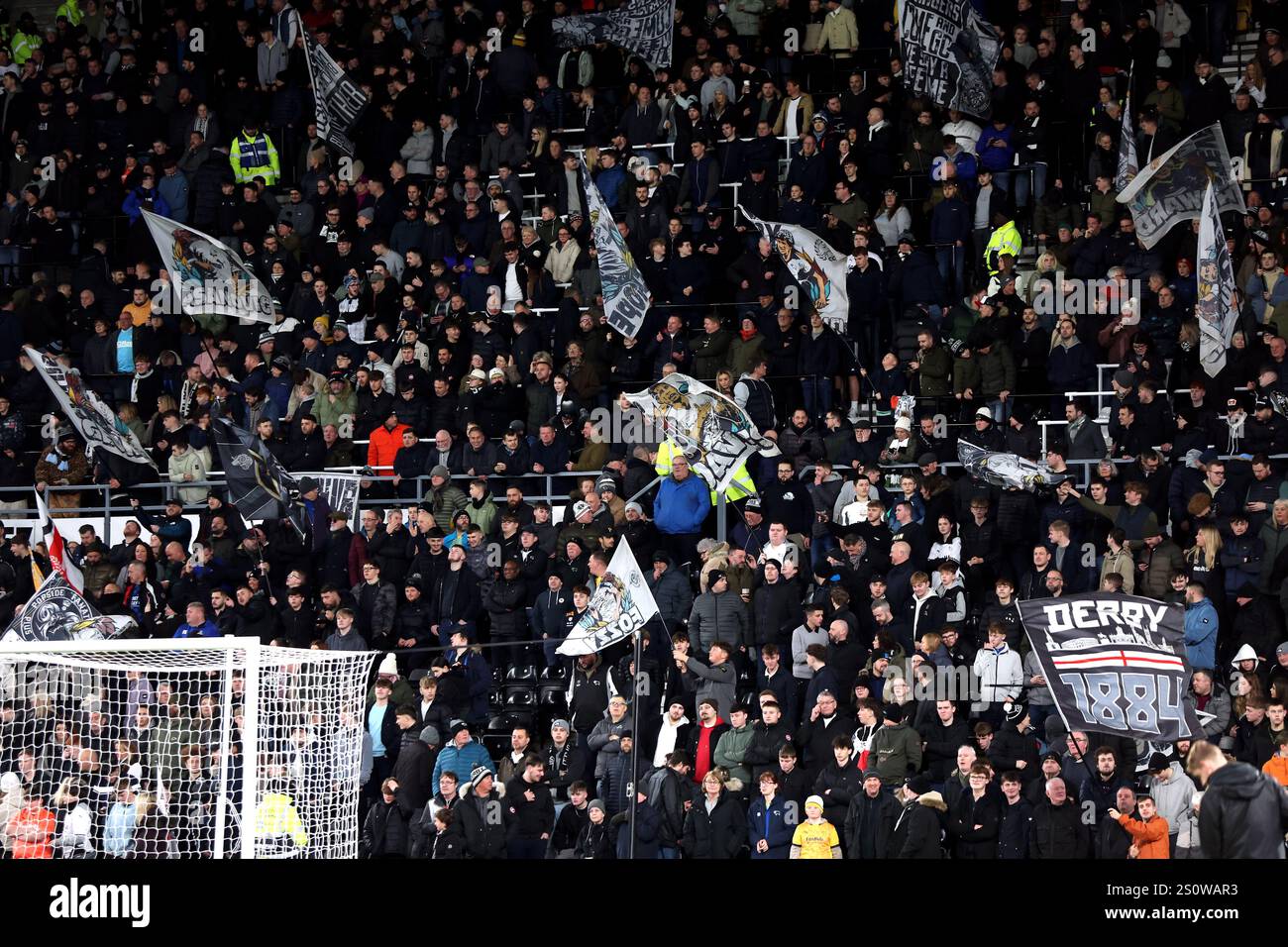 Derby County fans wave large flags during the Sky Bet Championship ...