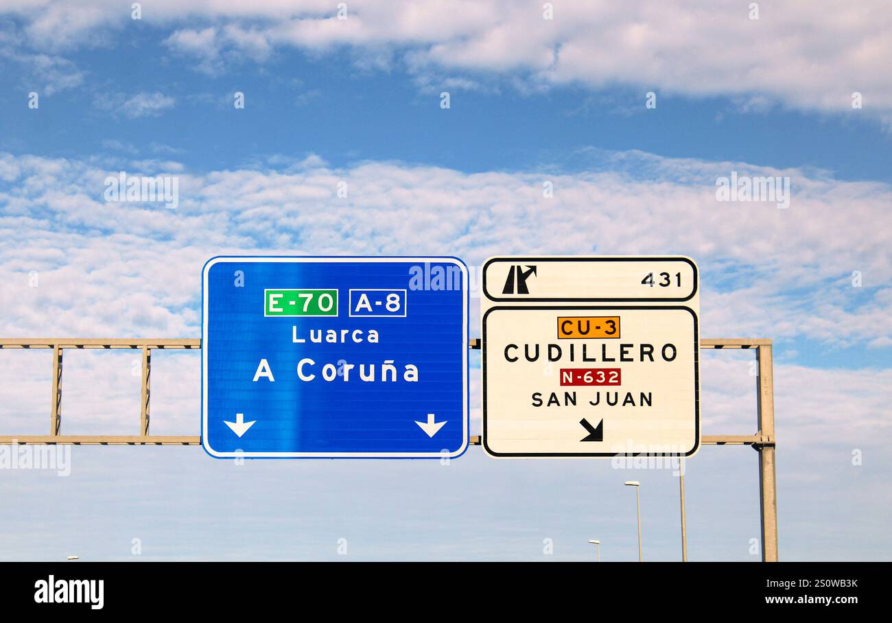 Wegweiser/Vorwegweiser/Richtungsweiser/ Autobahnschild Richtung Luarca ...