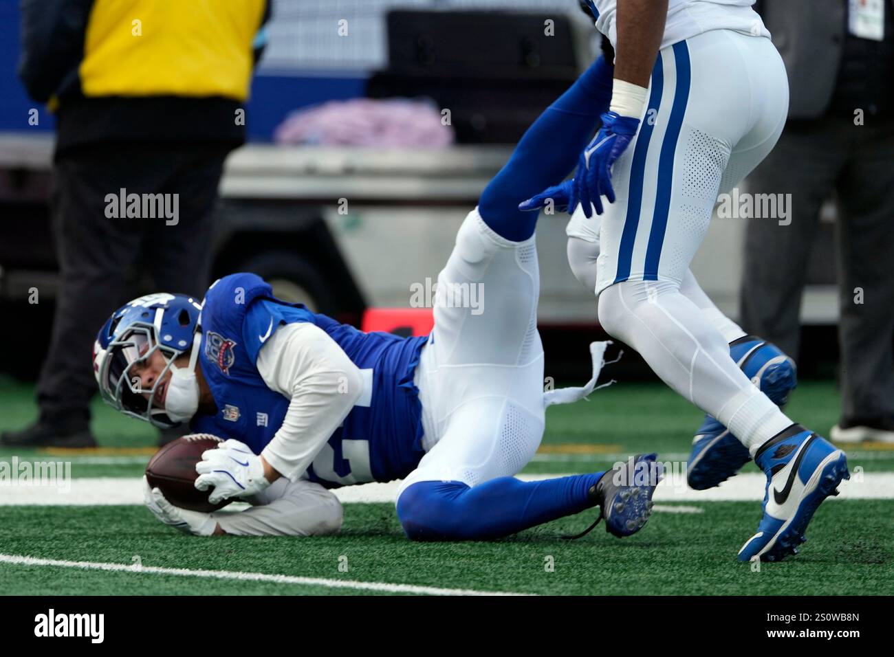 New York Giants safety Dane Belton (24) intercepts a pass against the ...