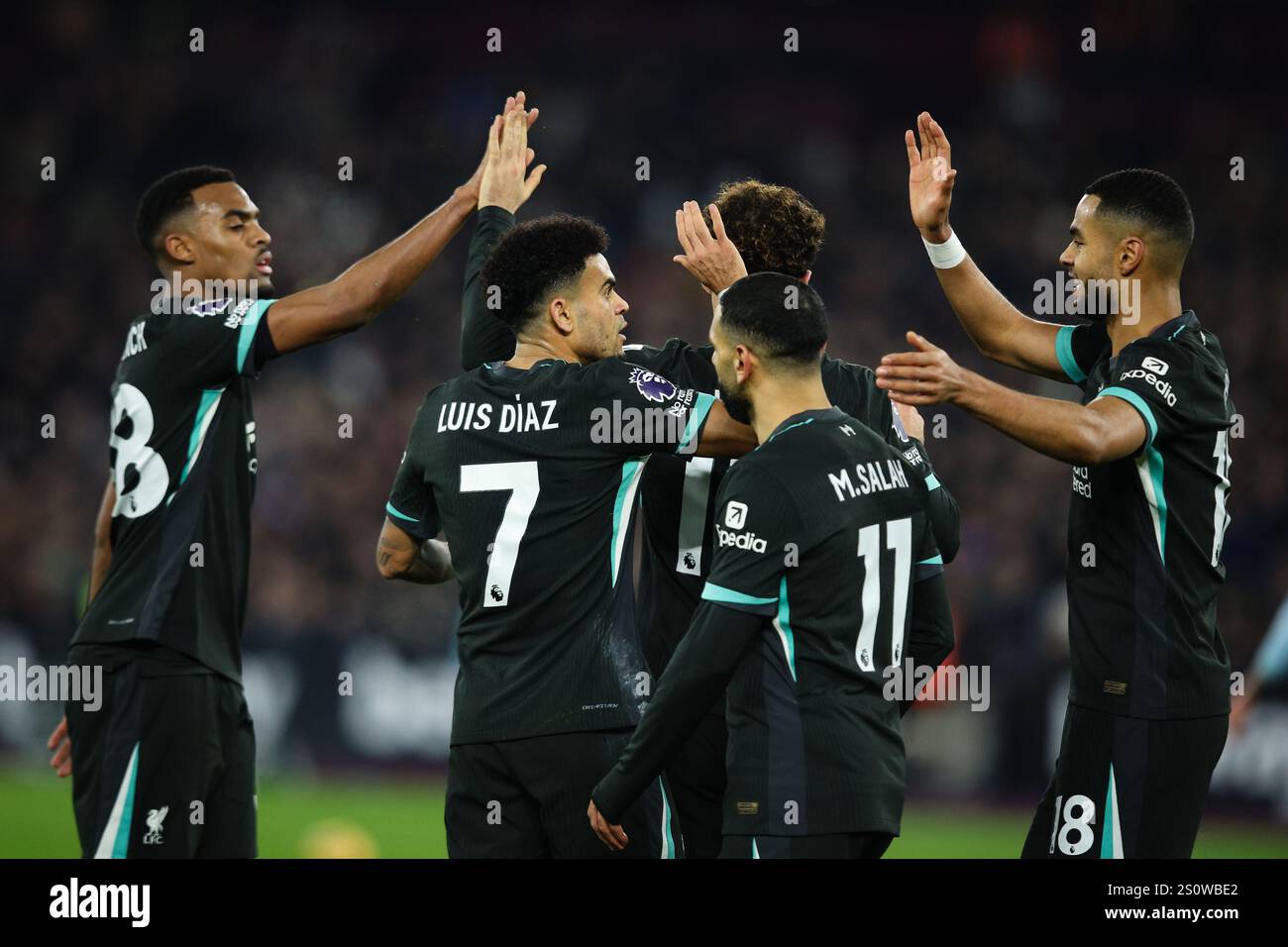 LONDON, UK - 29th Dec 2024: Lucas Diaz of Liverpool celebrates scoring ...