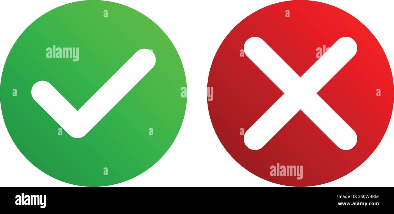 Check mark icon button set. Check box icon with right and wrong buttons and yes or no checkmark ...