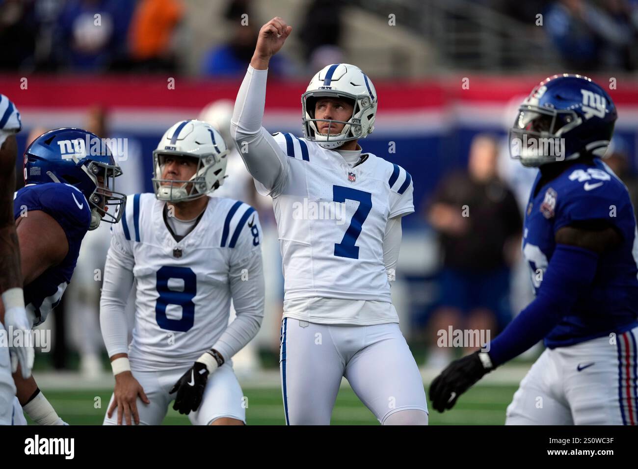 Indianapolis Colts place kicker Matt Gay (7) watches his 32-yard field ...