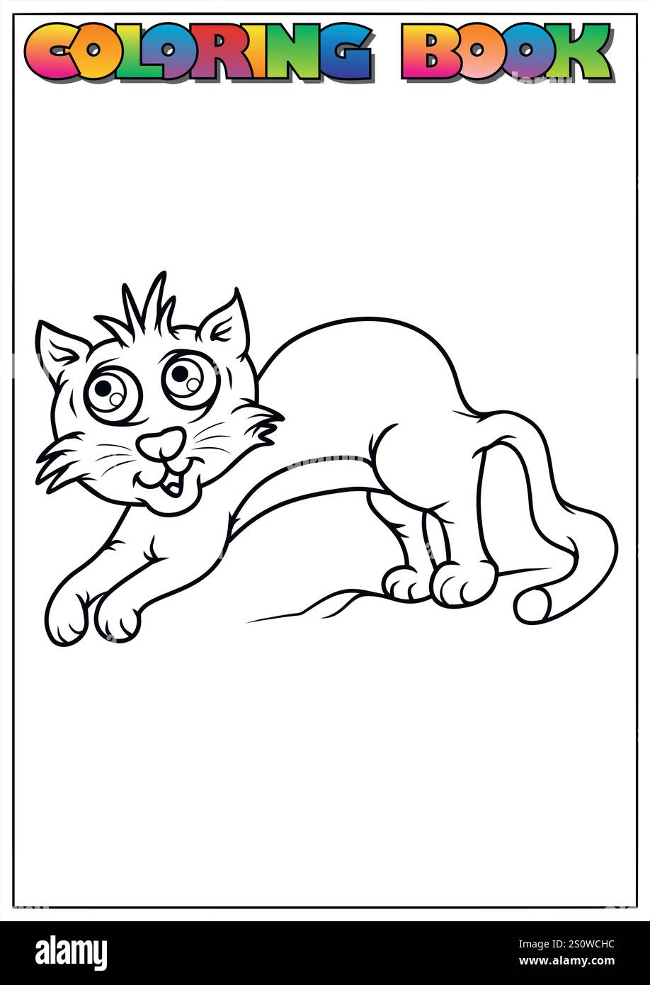 Cartoon cat arching its back in a playful pose, inviting children to ...