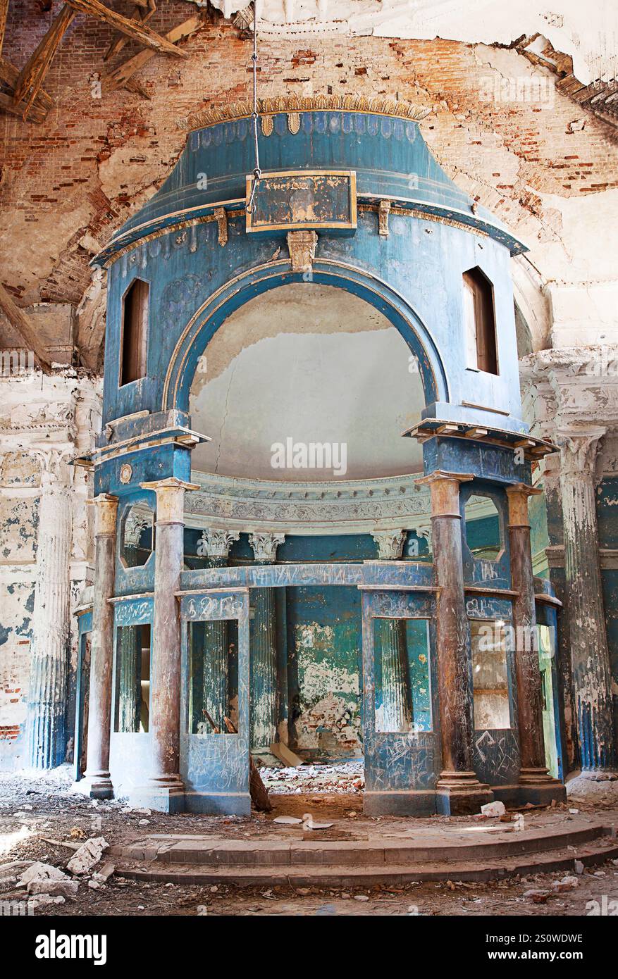 Interior of old Abandoned Church with destroyed altar Stock Photo - Alamy
