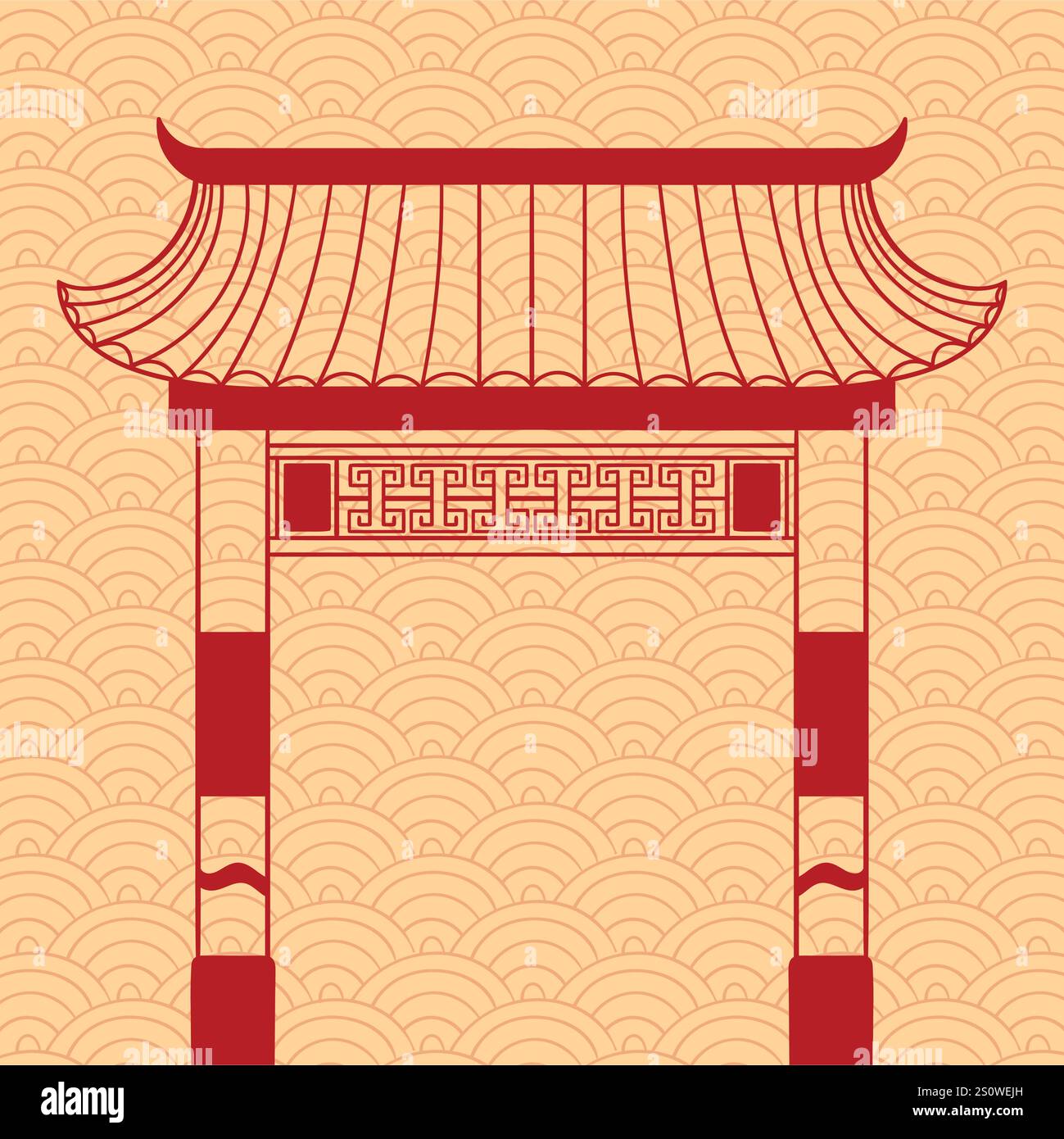 Chinese Traditional Gate doodle Illustration. china tradition lunar new ...