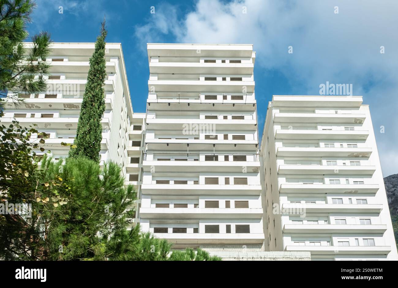 Modern residential flat apartment building exterior. Construction of ...