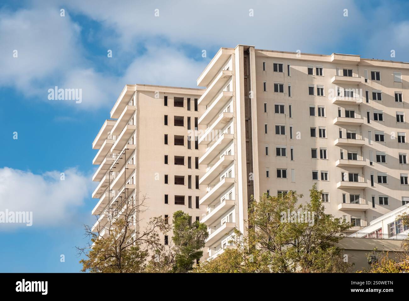 Modern residential flat apartment building exterior. Construction of ...