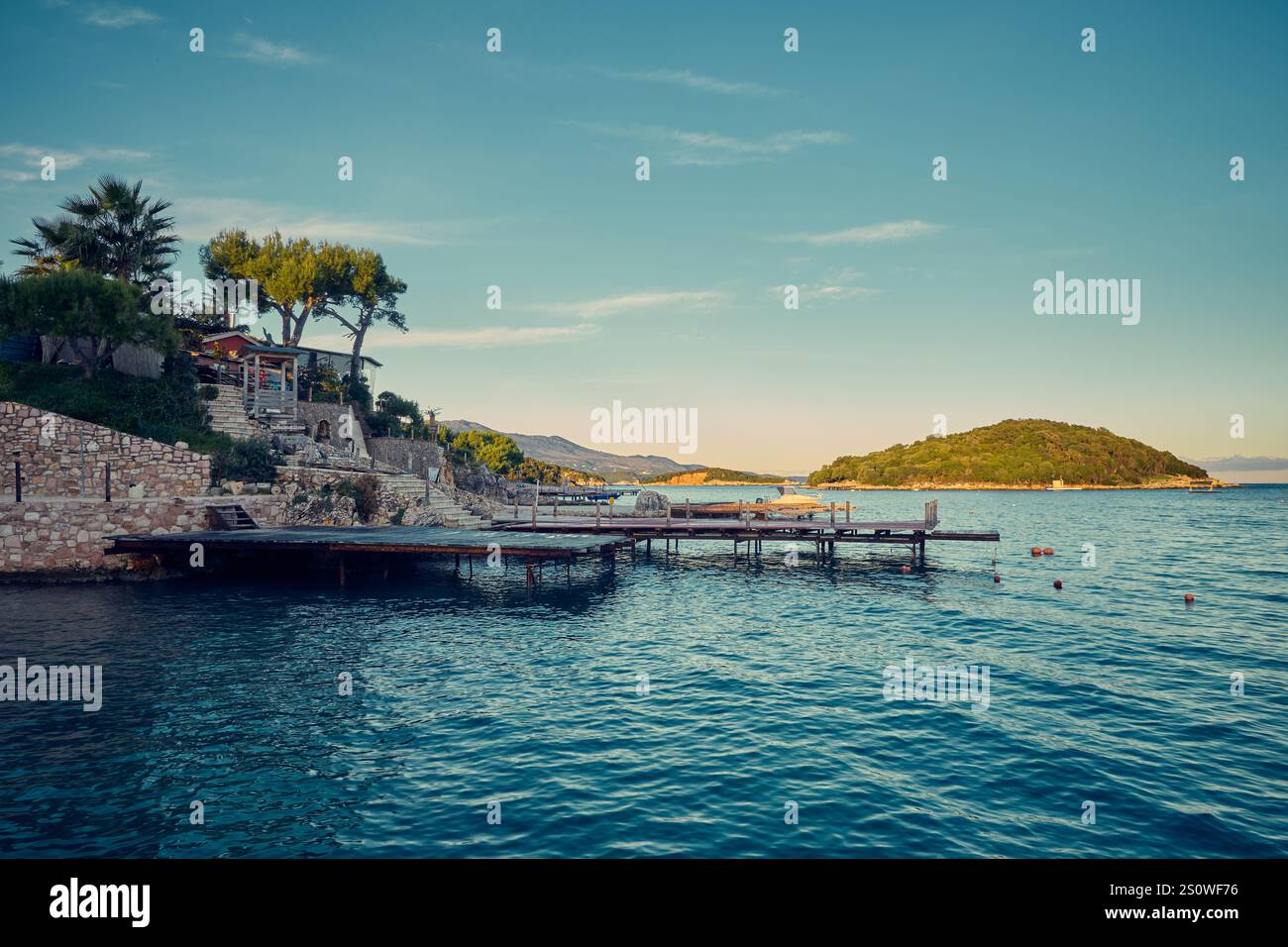 Landscape of coast in Ksamil town, Albania Stock Photo - Alamy