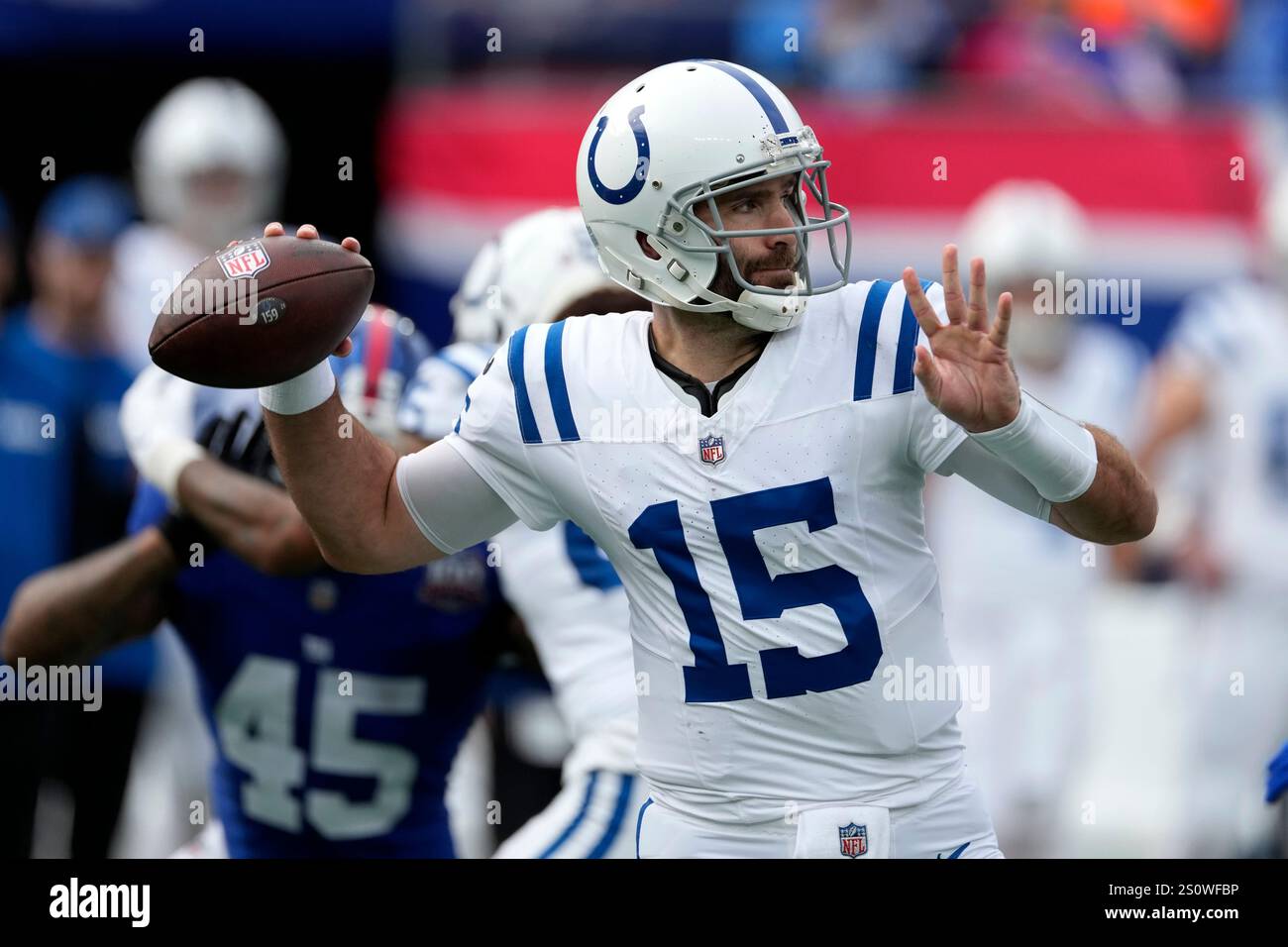 Indianapolis Colts quarterback Joe Flacco passes against the New York ...