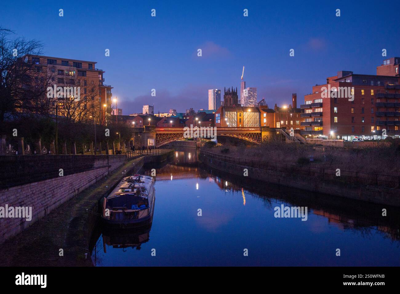 River Aire and the access to Leeds Dock looking towards the city Stock ...