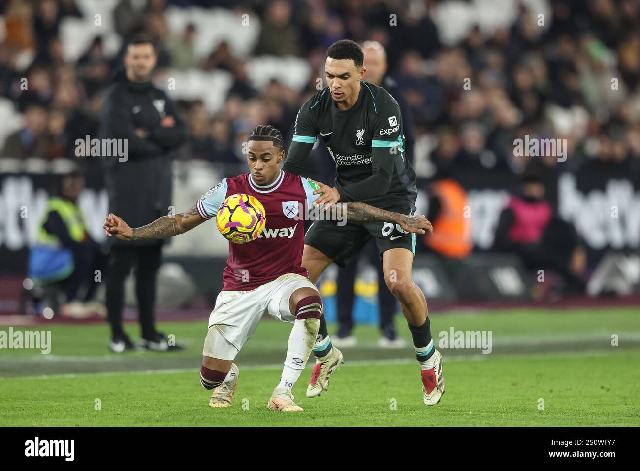 London, UK. 29th Dec, 2024. Crysencio Summerville of West Ham United ...