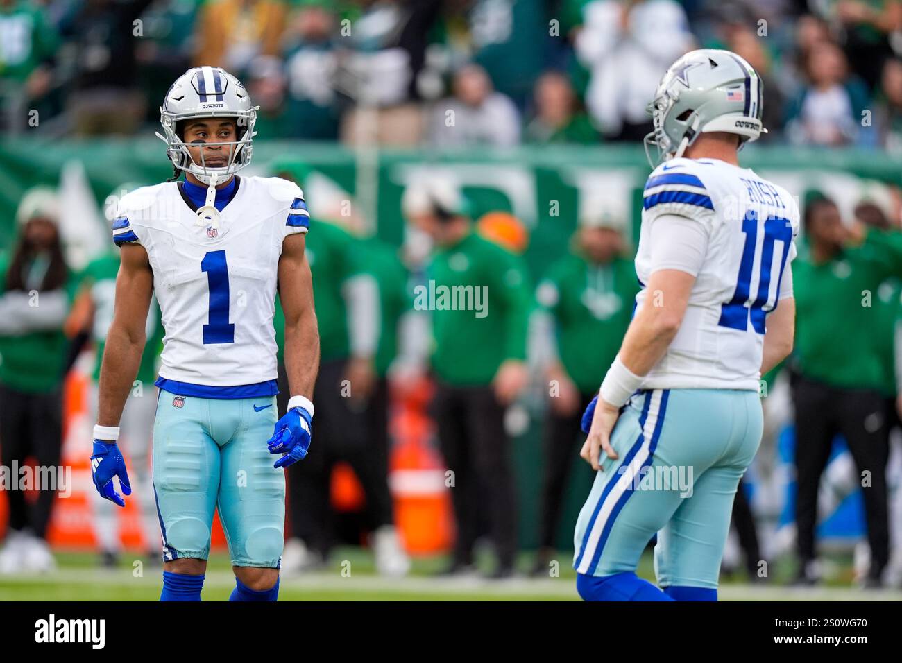 Dallas Cowboys quarterback Cooper Rush (10) and wide receiver Jalen ...