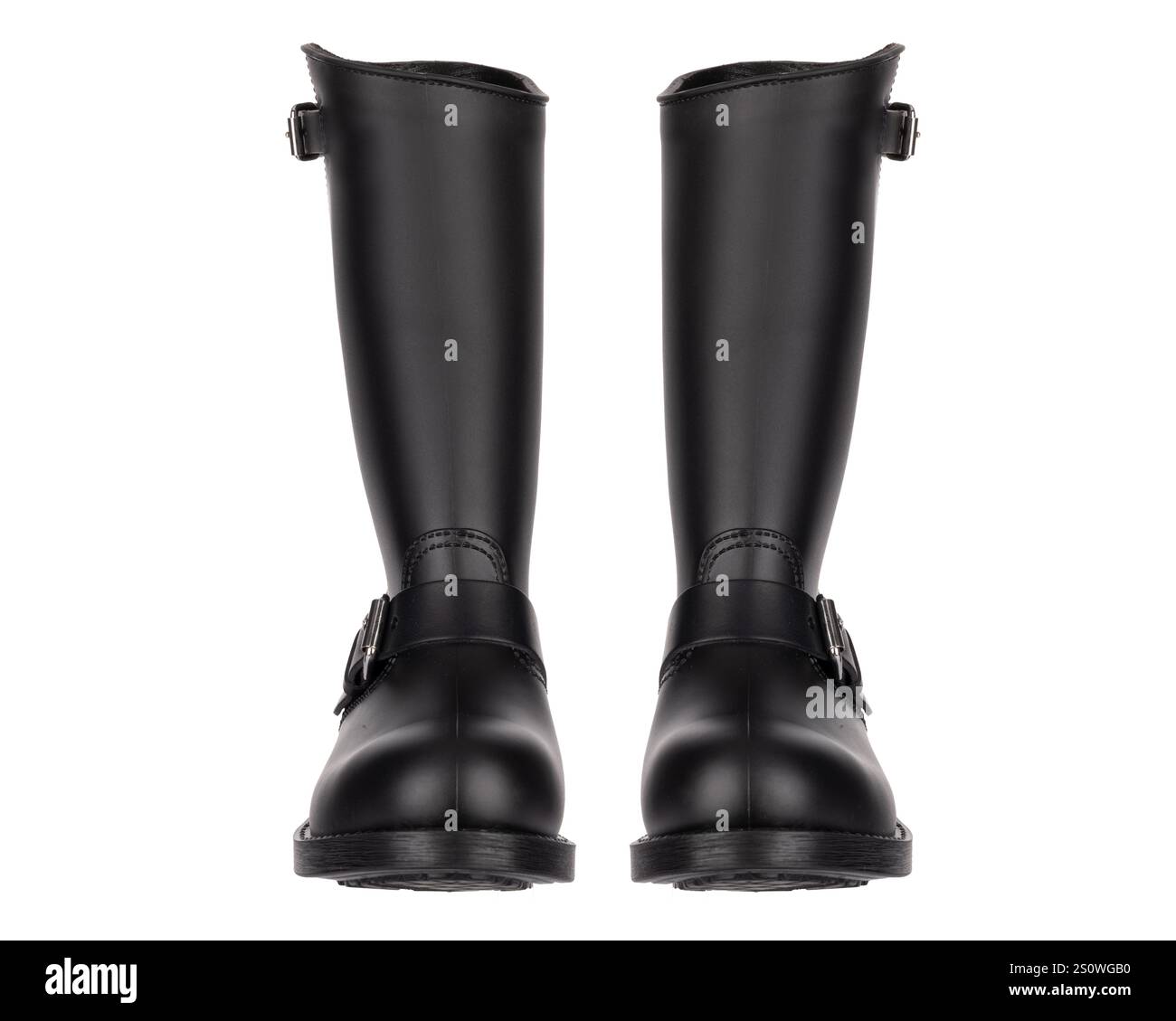 Front View of Black Leather Boots Stock Photo - Alamy