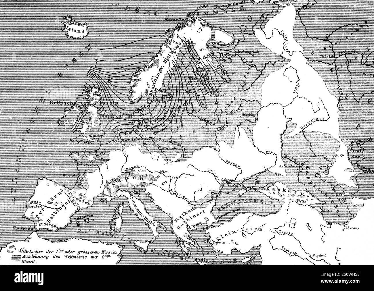 Topographical map of Europe during the last and penultimate ice age ...
