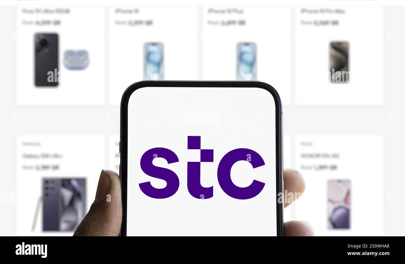 STC logo is displayed on smartphone. Saudi Telecom Company is a saudi ...