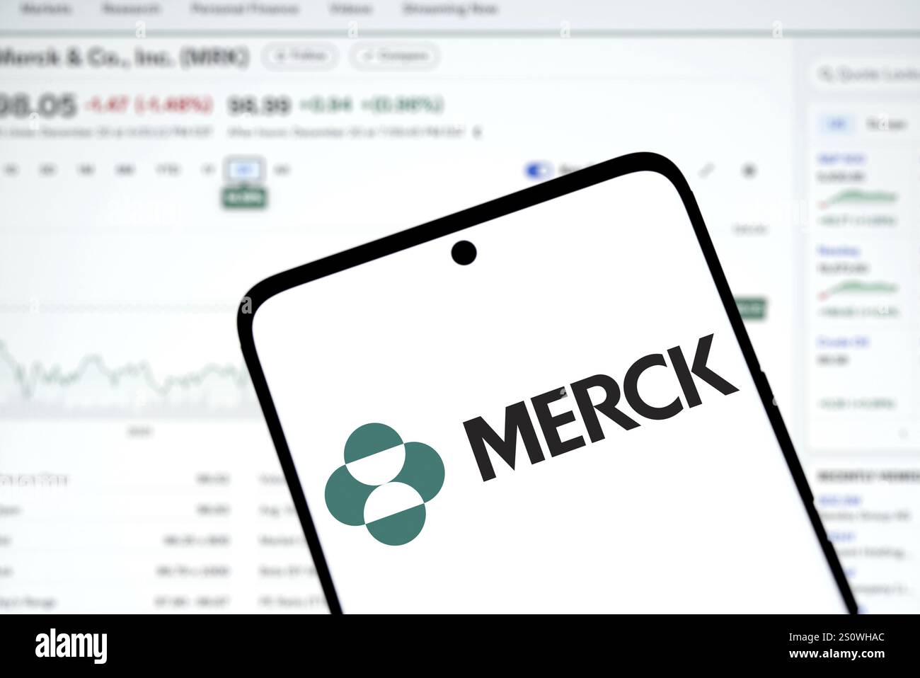 Merck logo is displayed on smartphone. Merck & Co Inc is an American ...