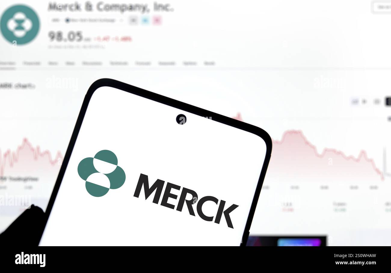 Merck logo is displayed on smartphone. Merck & Co Inc is an American multinational ...