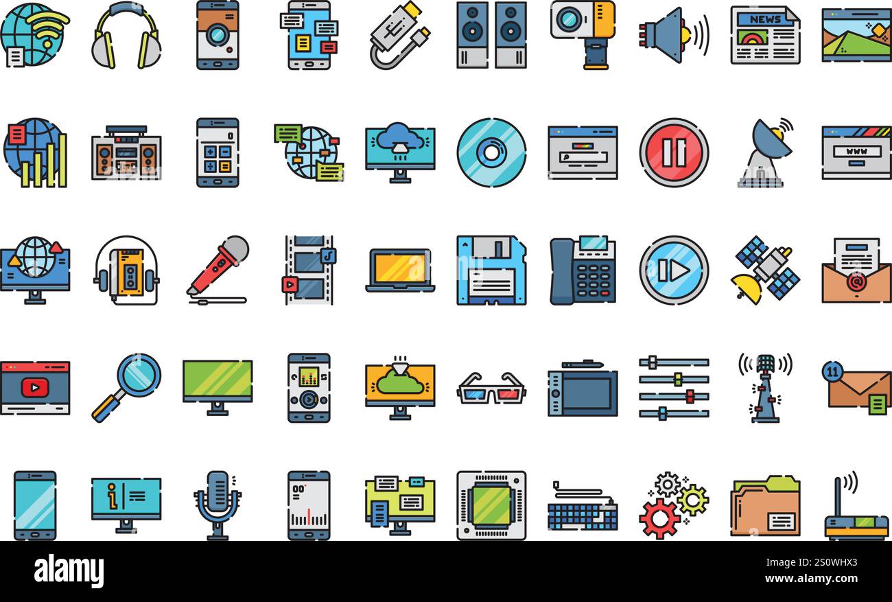 Media technology icons High-Quality Vector Icons Collection with ...