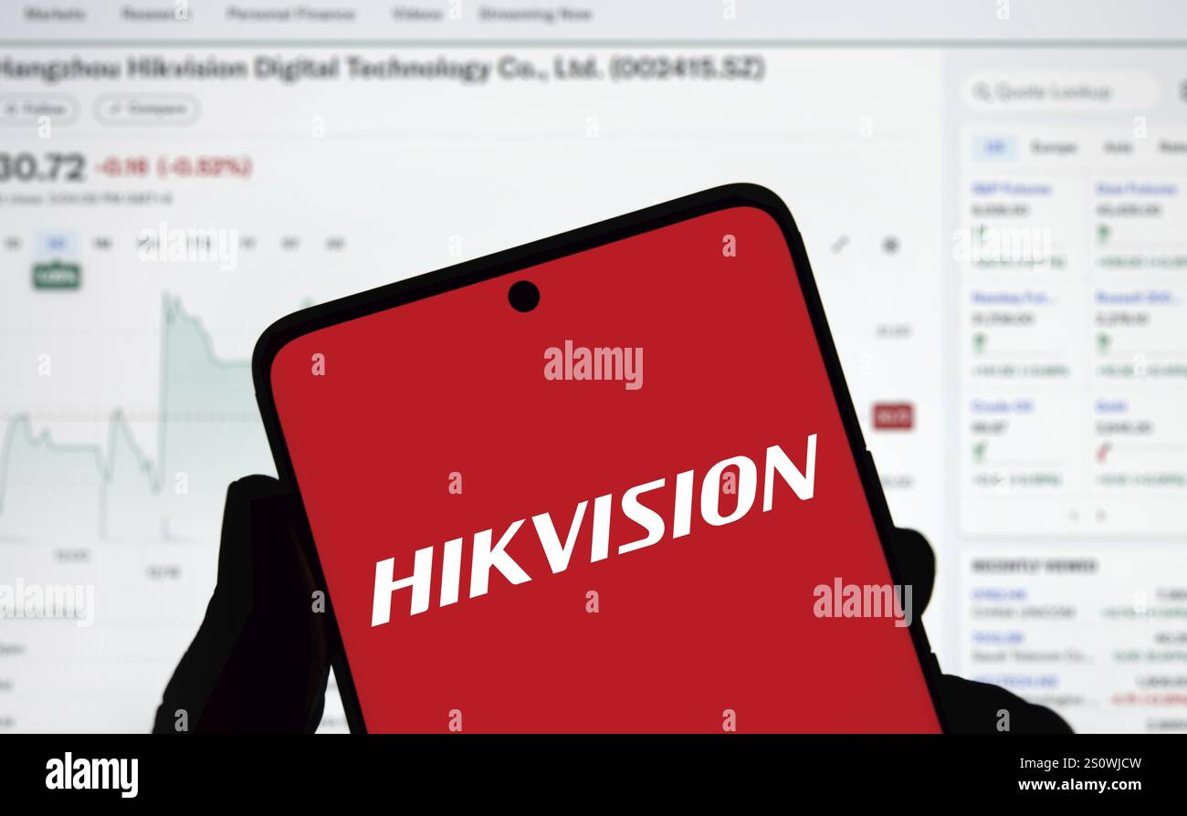 Hikvision logo is displayed on smartphone. Hikvision is a leading ...