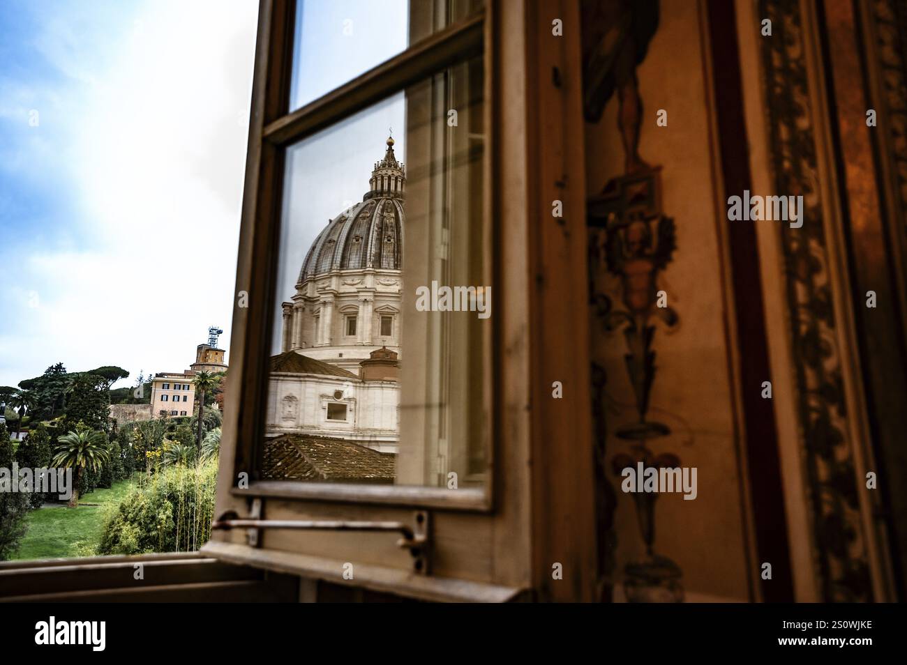 View through a window of the dome of St Peter's Basilica, Rome Stock ...