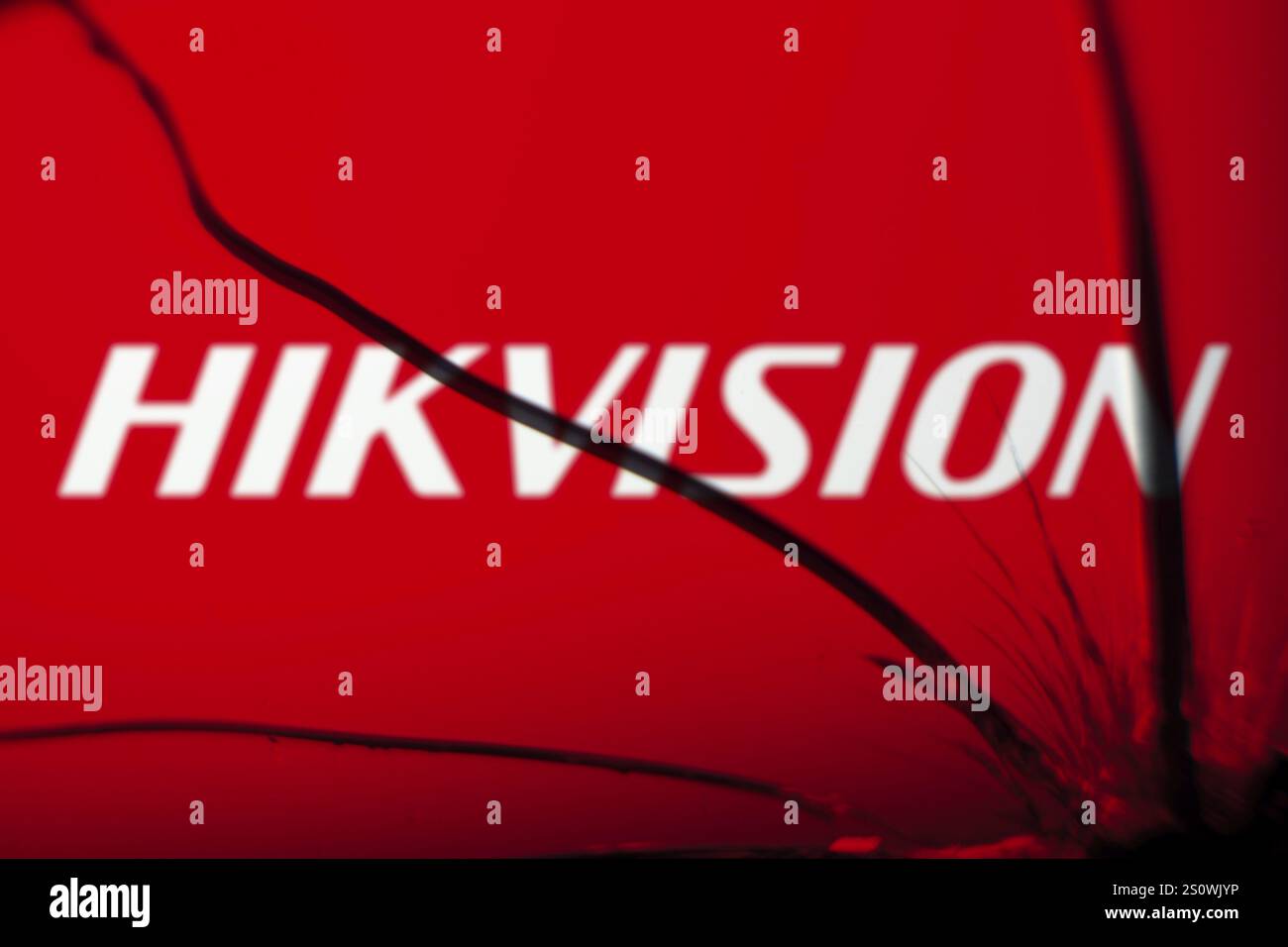 Hikvision logo is visible on the broken glass Stock Photo - Alamy