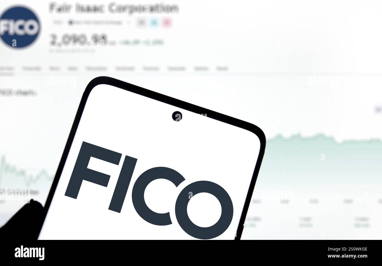 FICO logo is displayed on smartphone. FICO is an American data analytics company Stock Photo - Alamy