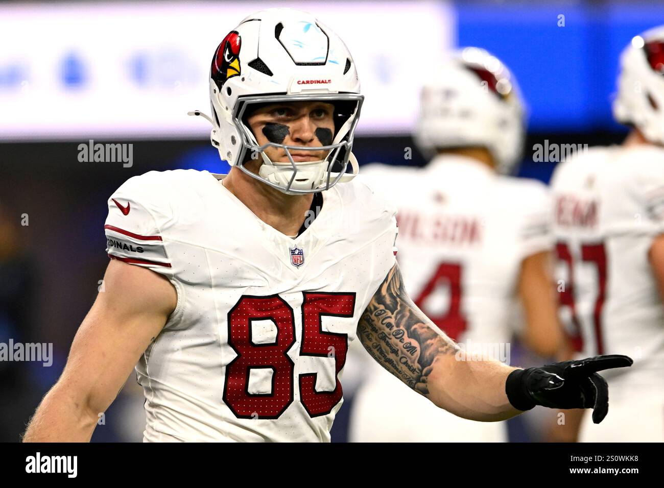 Arizona Cardinals tight end Trey McBride (85) walks up to the line of ...