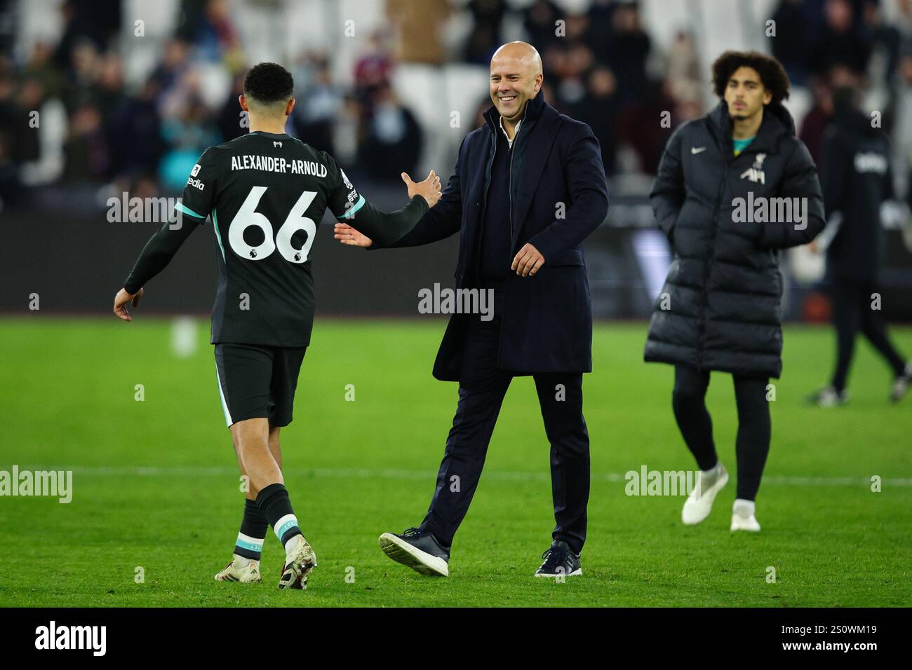 LONDON, UK - 29th Dec 2024: Liverpool manager Arne Slot celebrates with ...