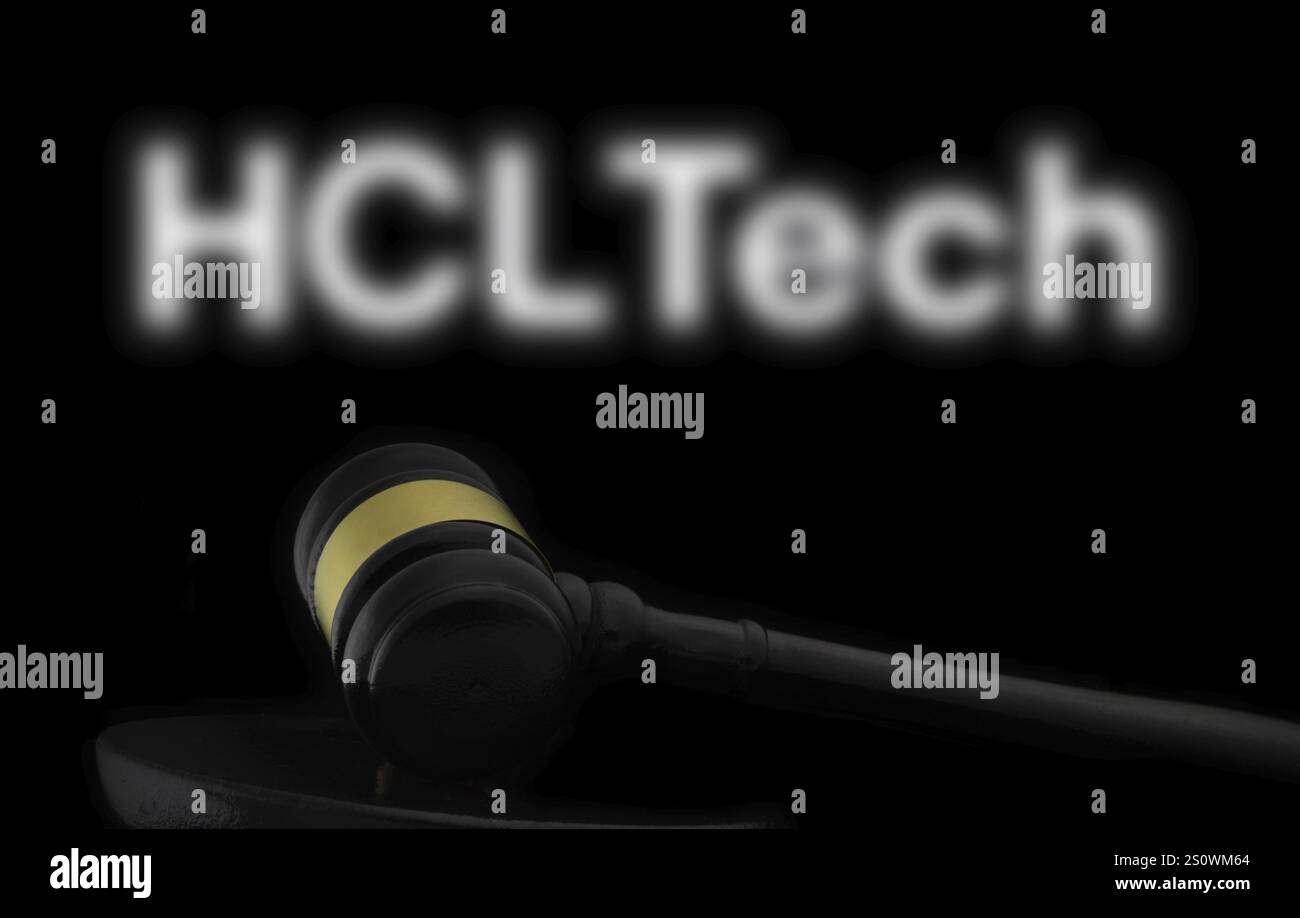 Court gavel in front of the HCL Tech logo. HCL Technologies Limited is ...
