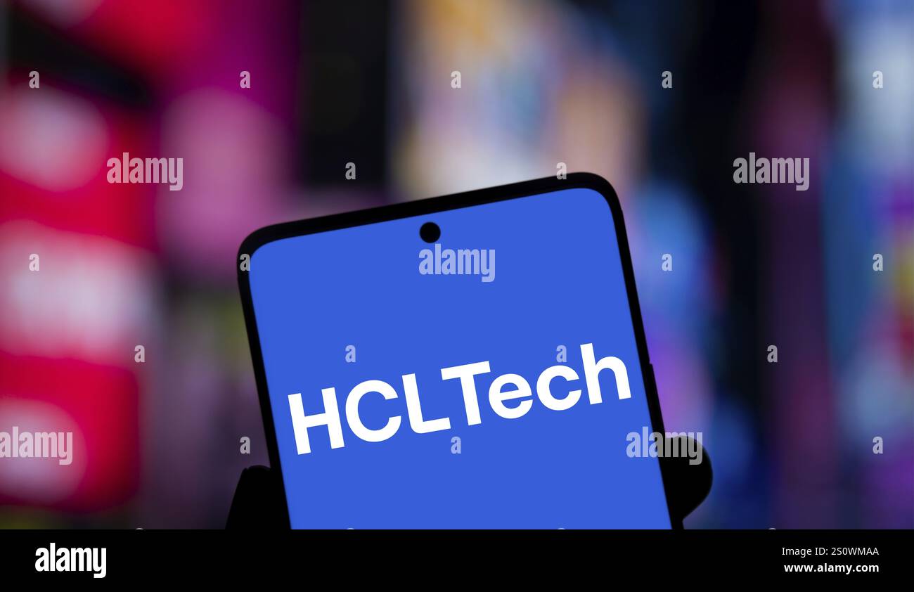 HCL Tech logo is displayed on smartphone. HCL Technologies Limited is an Indian multinational ...