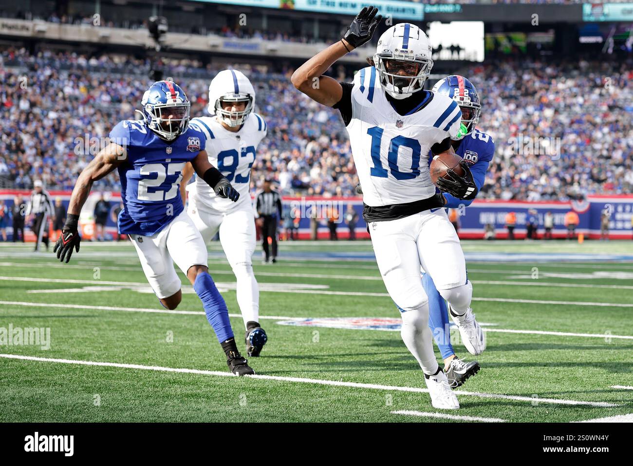 Indianapolis Colts wide receiver Adonai Mitchell (10) runs with the ...