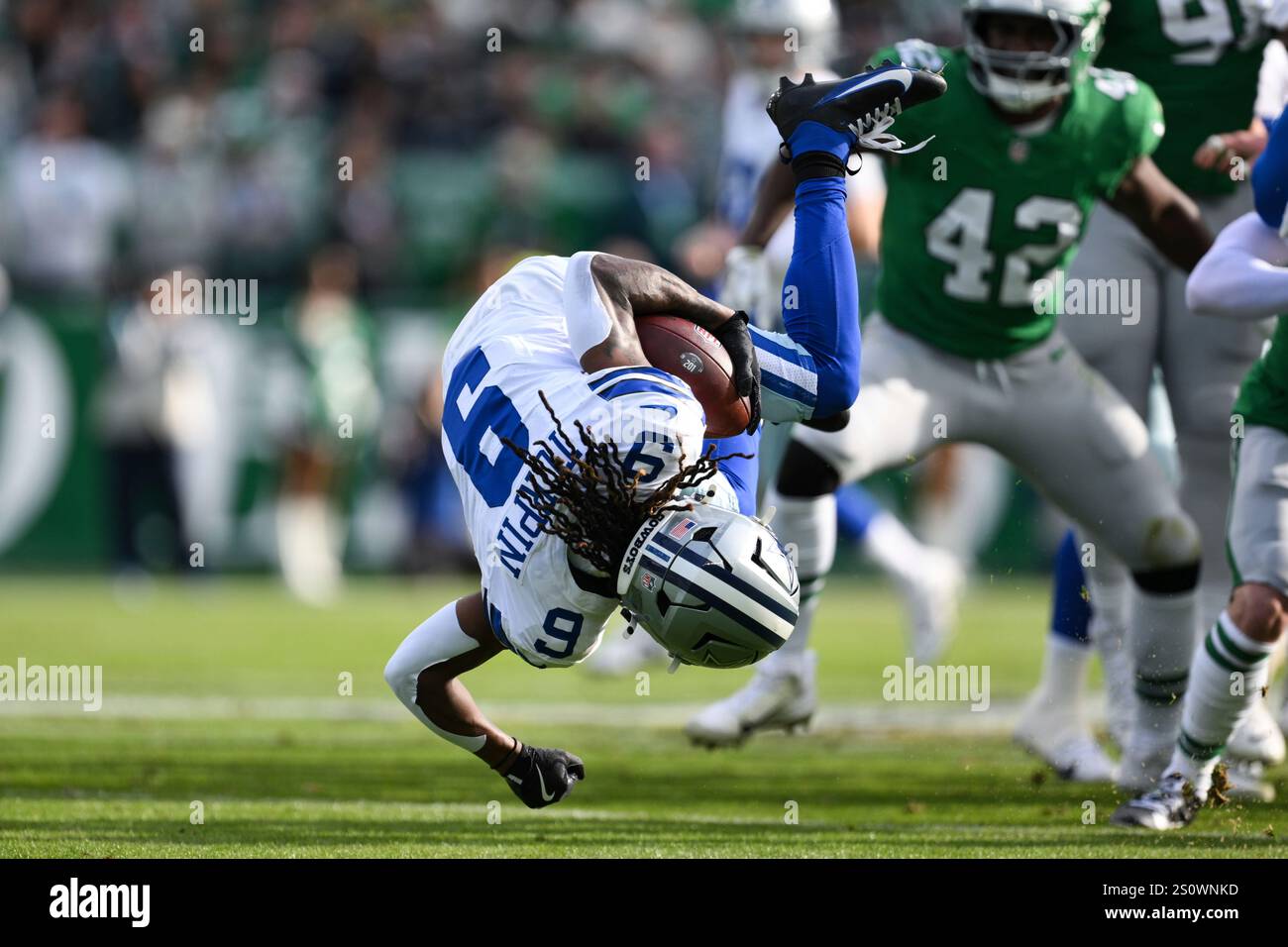 Dallas Cowboys wide receiver KaVontae Turpin (9) tumbles while running ...