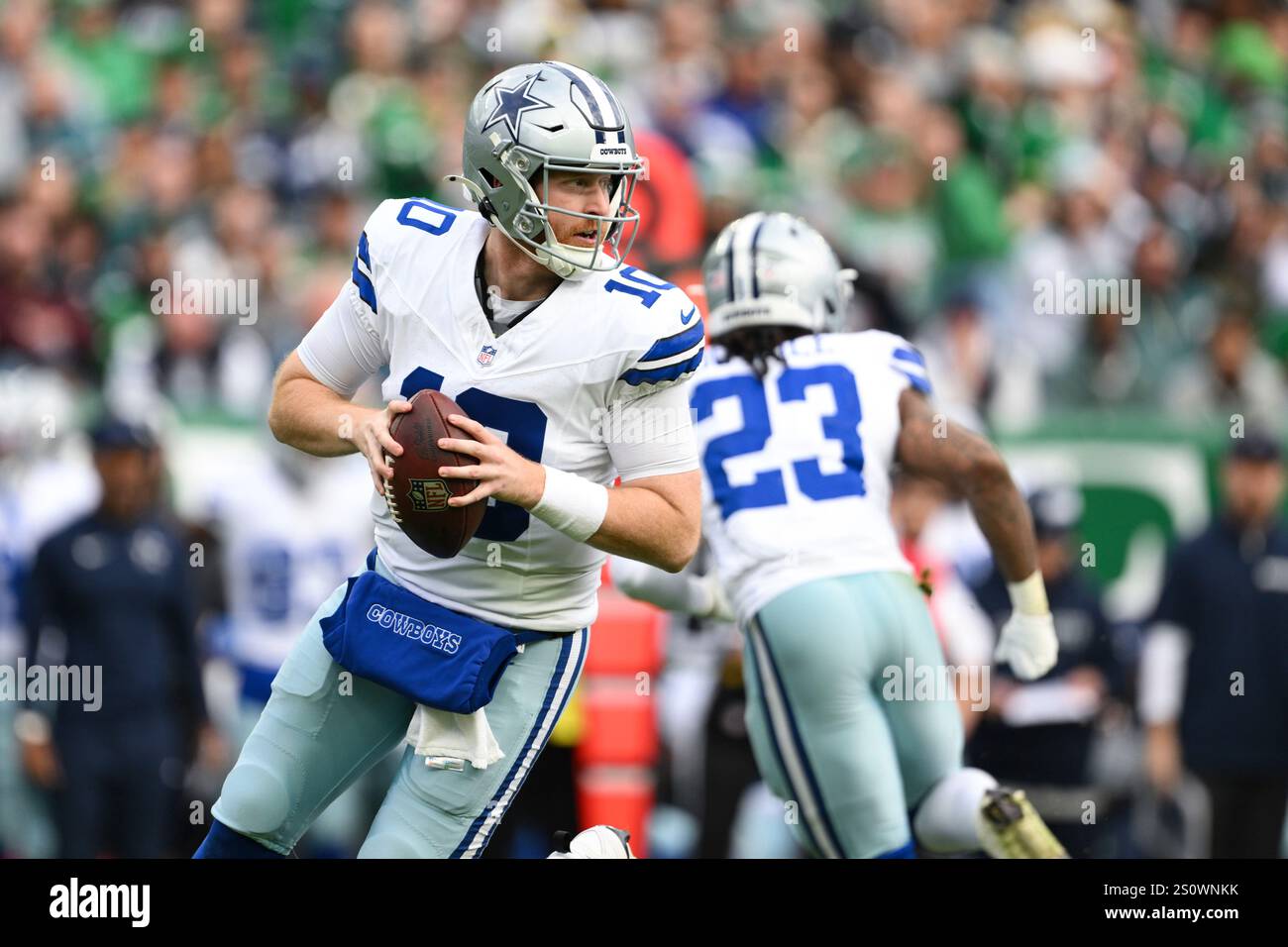 Dallas Cowboys quarterback Cooper Rush (10) looks to pass the ball ...