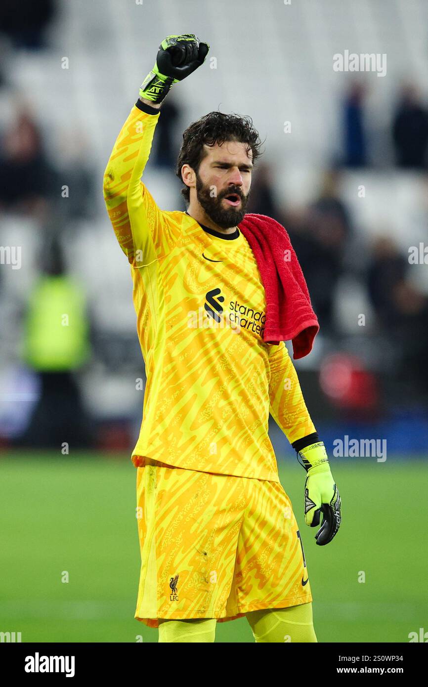 LONDON, UK - 29th Dec 2024: Alisson Becker of Liverpool applauds the ...