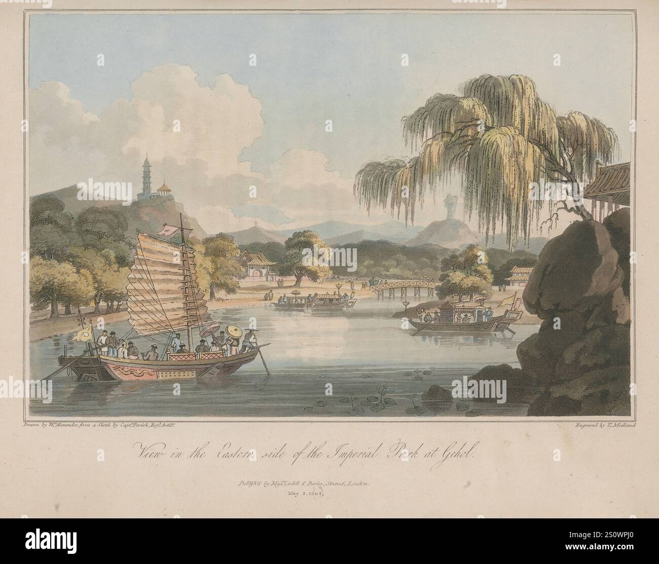 View in the Imperial Park at Gehol, China. Vintage Illustration by William Alexander, 1800s ...