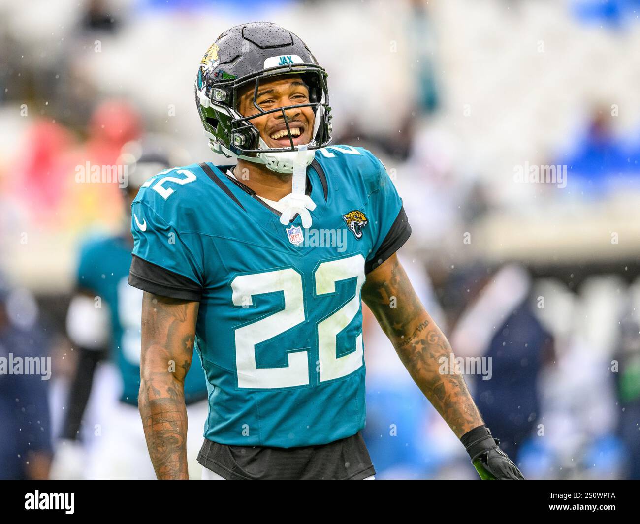 December 29, 2024: Jacksonville Jaguars cornerback Jarrian Jones (22) is all smiles at the end ...