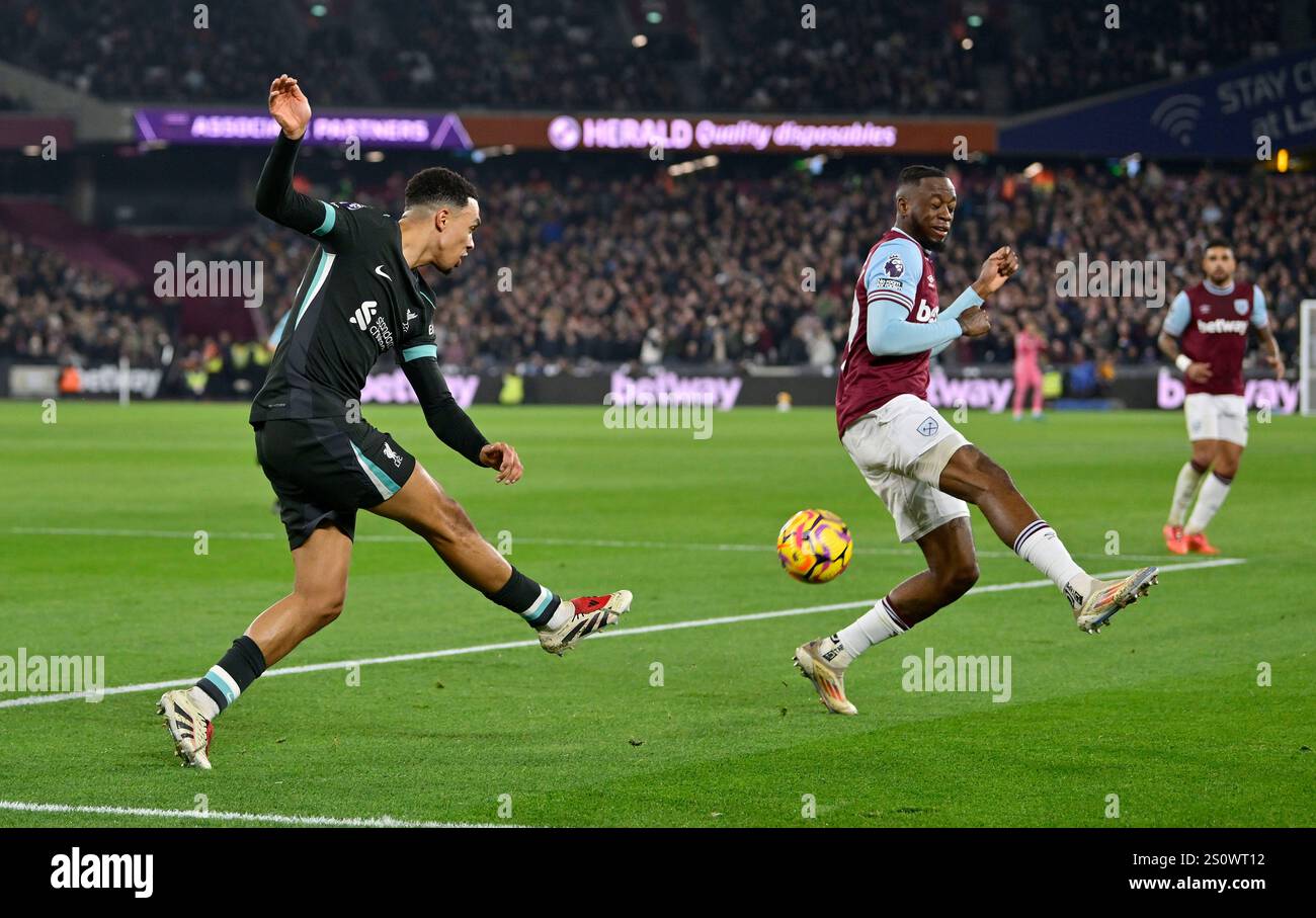 London, UK. 29th Dec, 2024. Trent Alexander-Arnold (Liverpool) clears ...