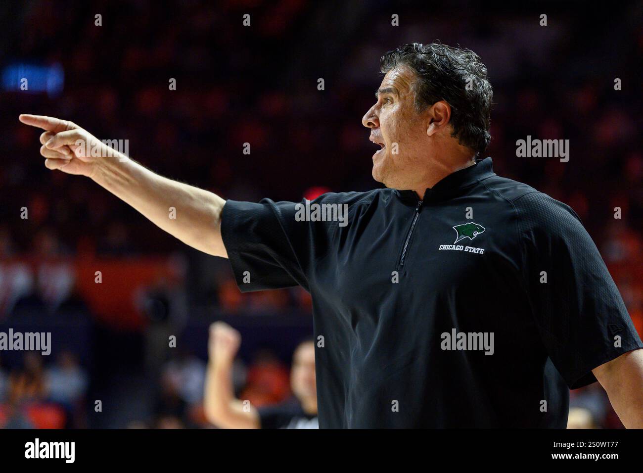 Chicago State head coach Scott Spinelli shouts to his team during the ...