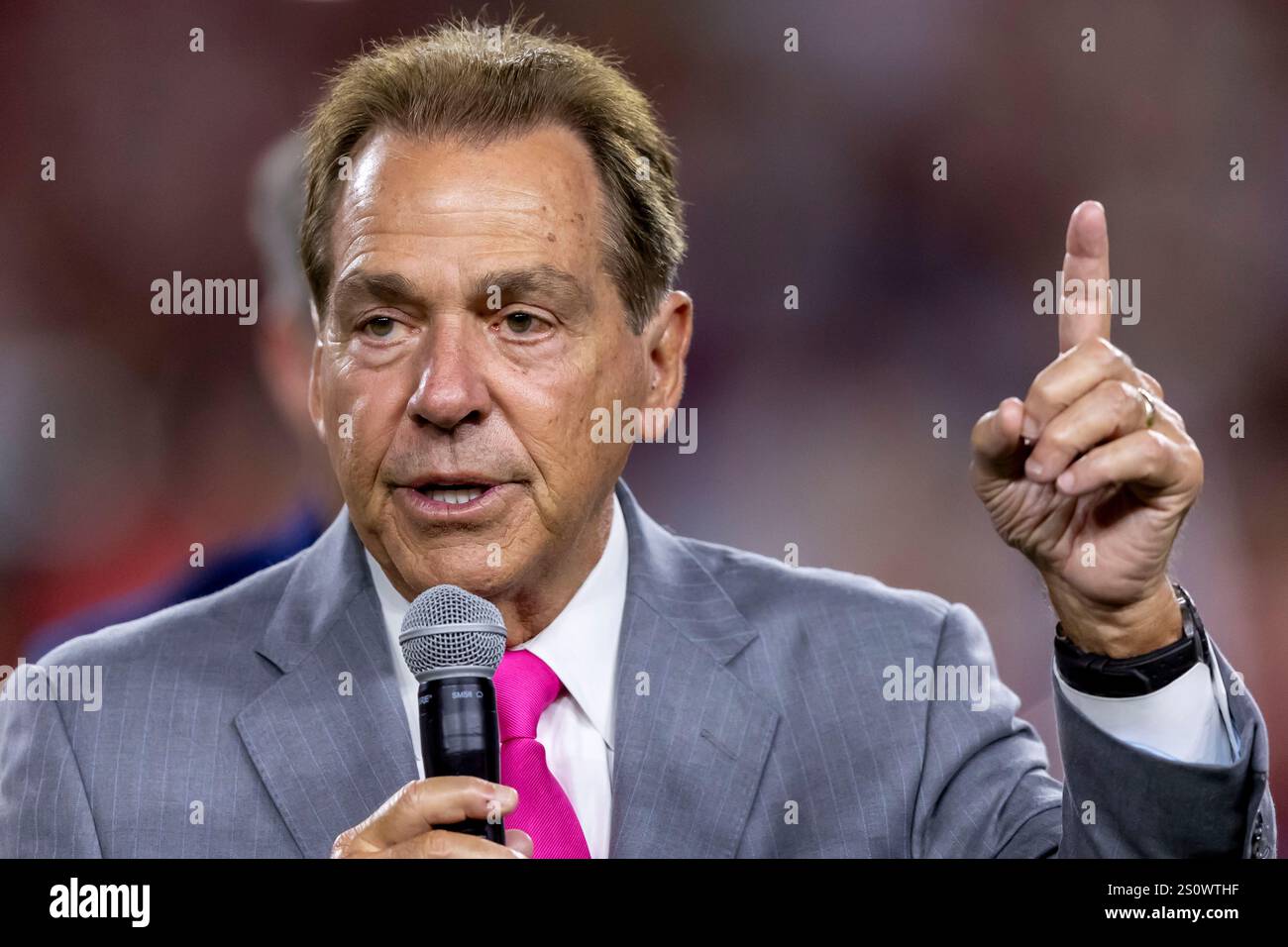 FILE - Former Alabama head football coach Nick Saban thanks the crowd ...