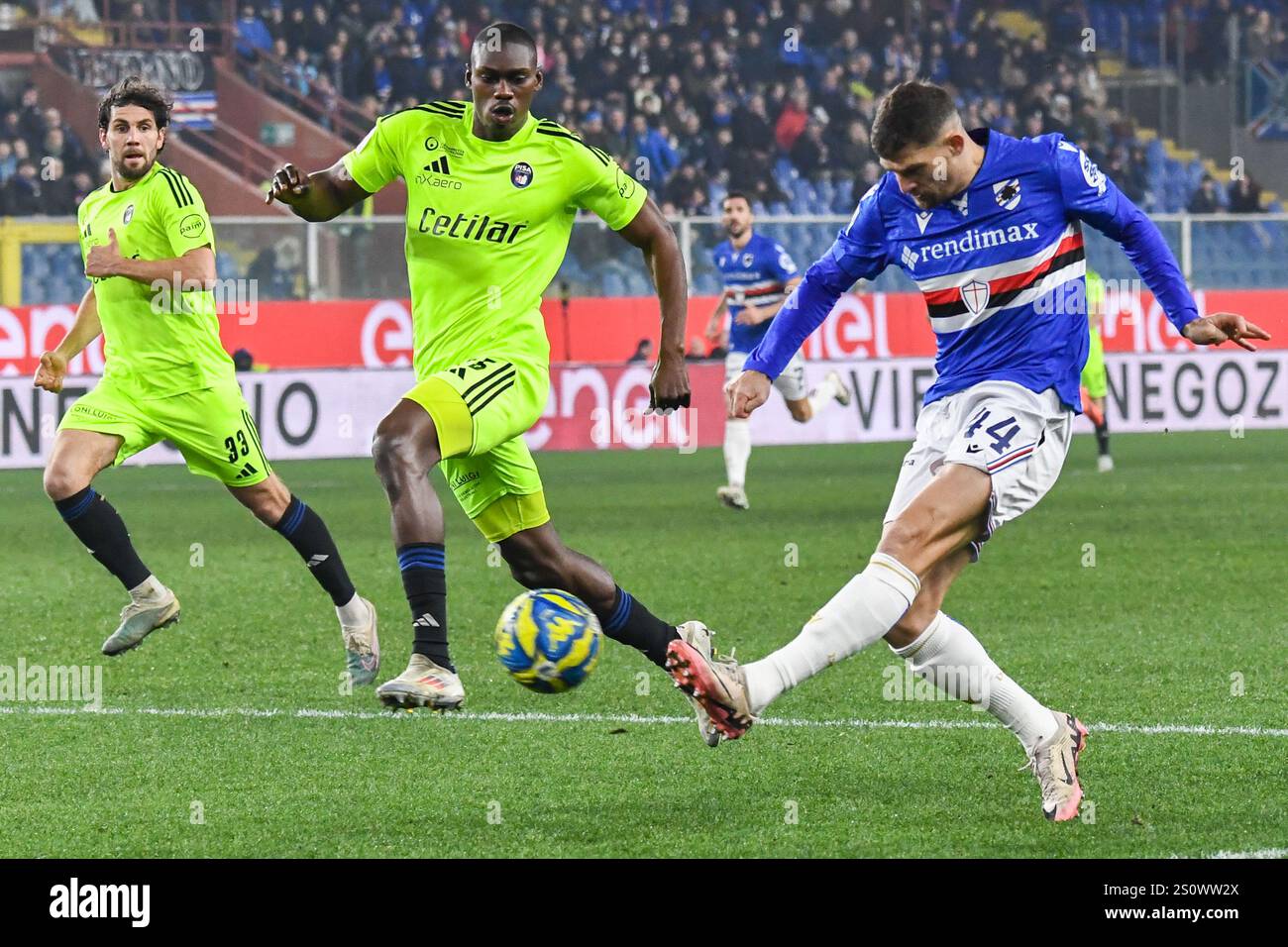 Genoa, Italy. 29th Dec, 2024. Nicholas Ioannou (Sampdoria) hampered by ...