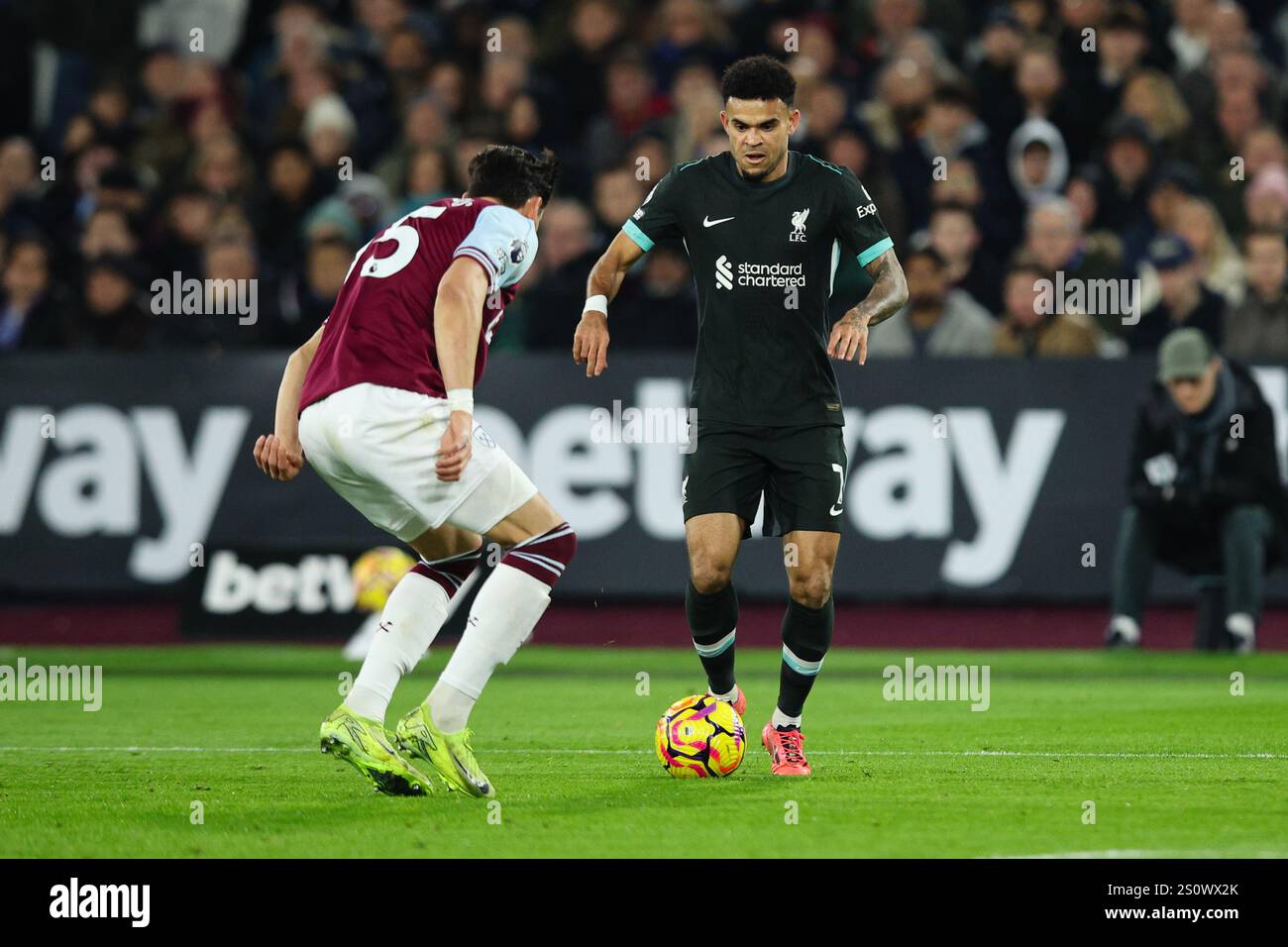 LONDON, UK - 29th Dec 2024: Lucas Diaz of Liverpool in action during ...